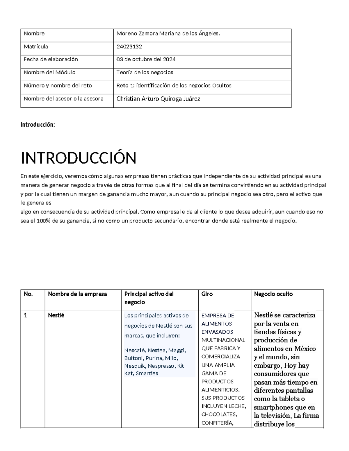 Reto 1 Identificación De Negocios Ocultos En Teoría De Negocios Reto