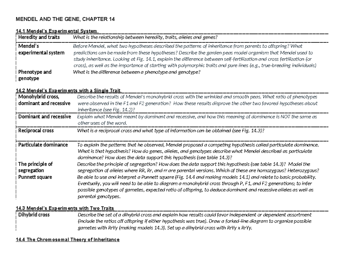 Mendel and the Gene: Chapter 14 Overview and Key Concepts - MENDEL AND ...