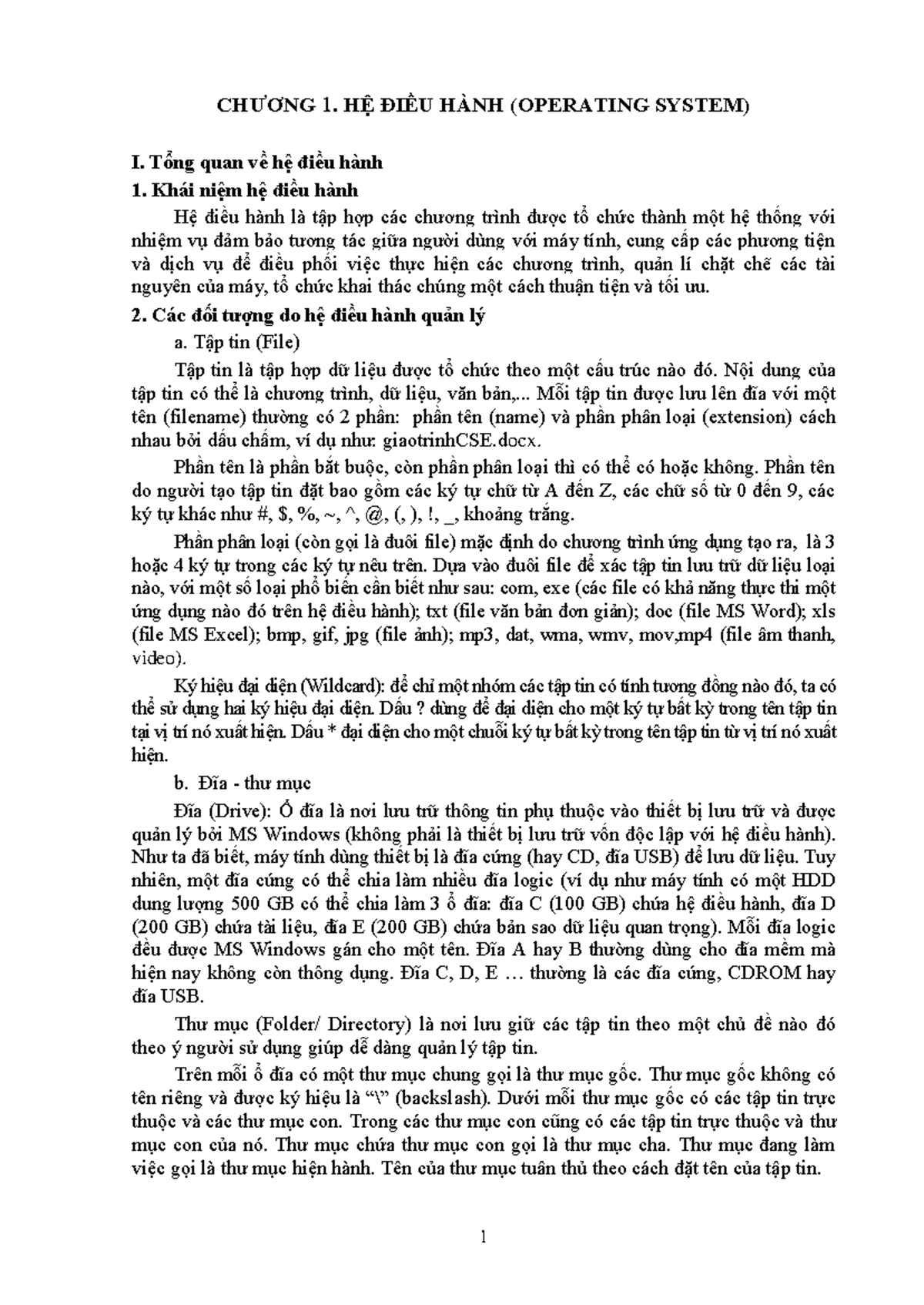 Giao trinh Tin hc chng ch A - CHNG 1. H IU H)NH (OPERATING SYSTEM) I ...