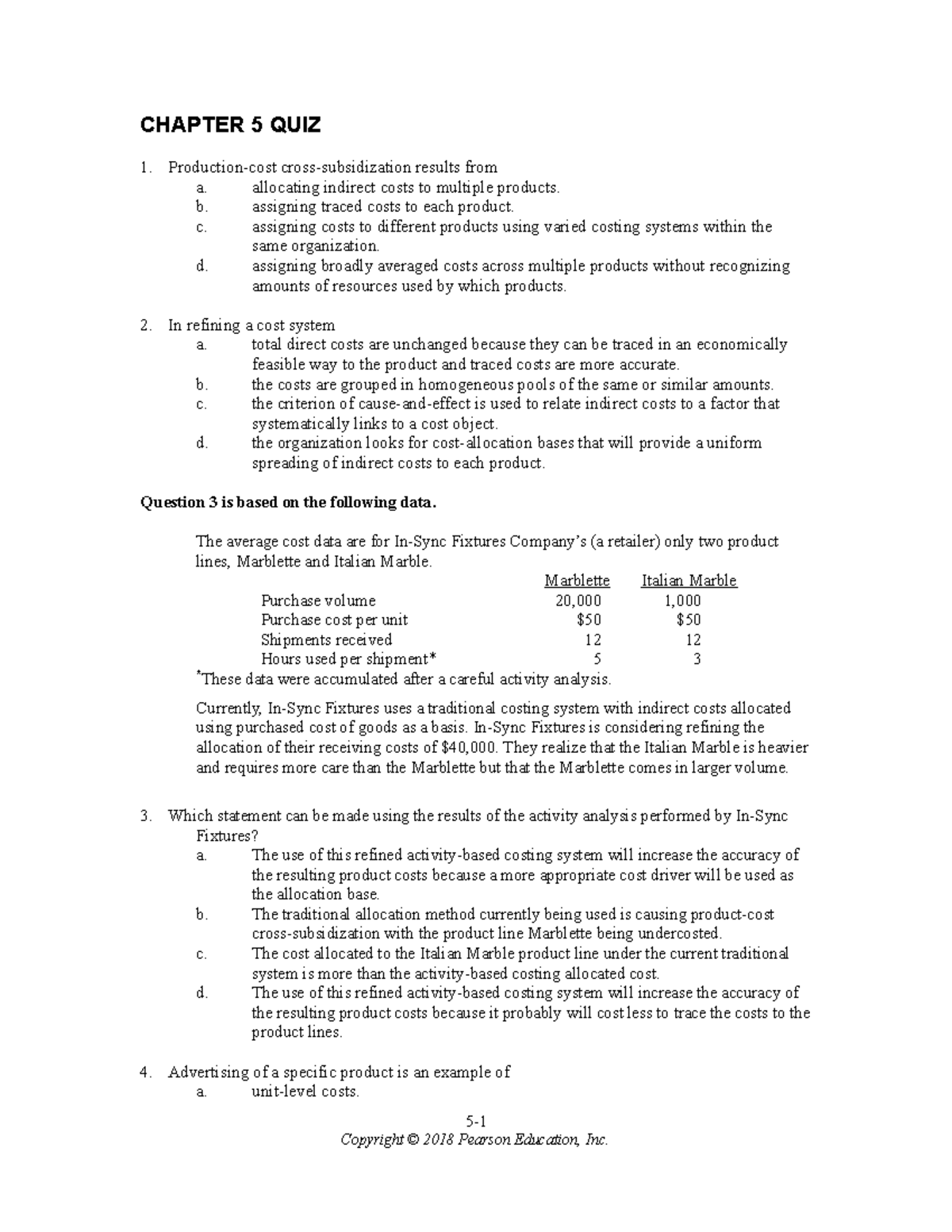 Ch 5 practice quiz with solution - CHAPTER 5 QUIZ Production-cost cross ...