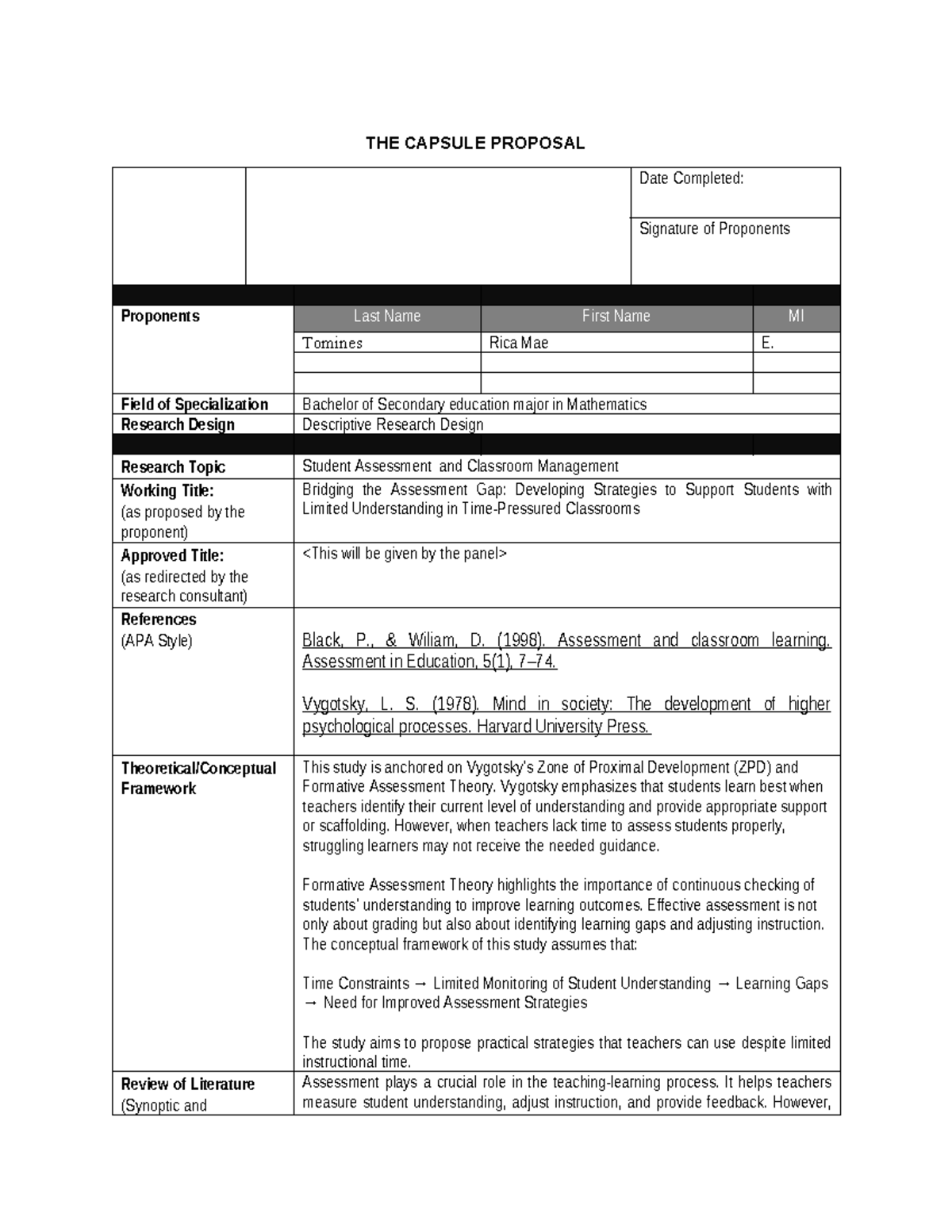 Assessment Proposal: Strategies for Effective Student Monitoring in BSE ...