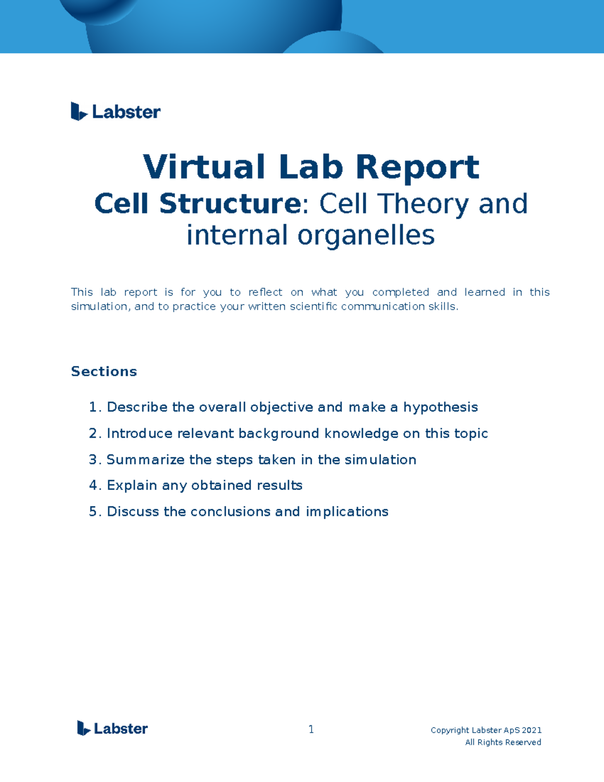 Labster Lab Report - Cell Structure - Cell Theory - Virtual Lab Report Cell Structure: Cell ...