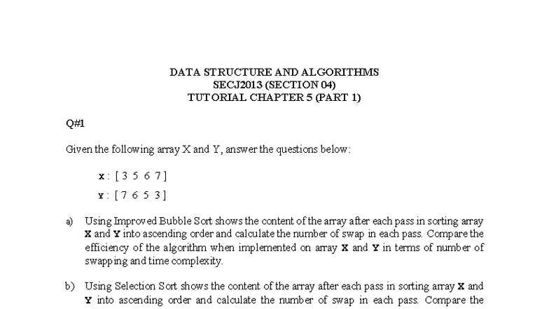 DATA STRUCTURE AND ALGORITHMS SECJ2013 TUTORIAL CHAPTER 5 PART 1 - Studocu