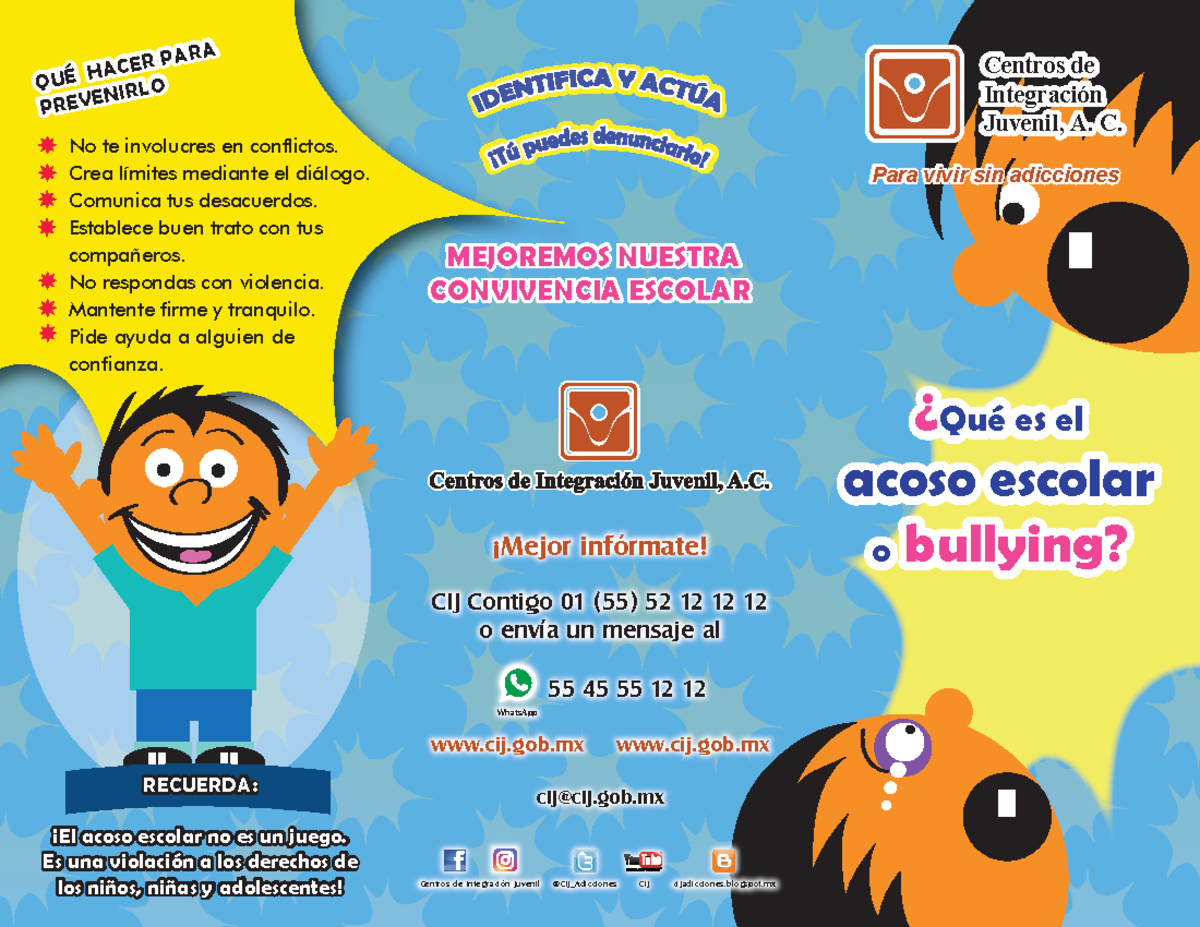 Bullying Prevencion Violencia Escolar Triptico - øQuÈ es el acoso ...