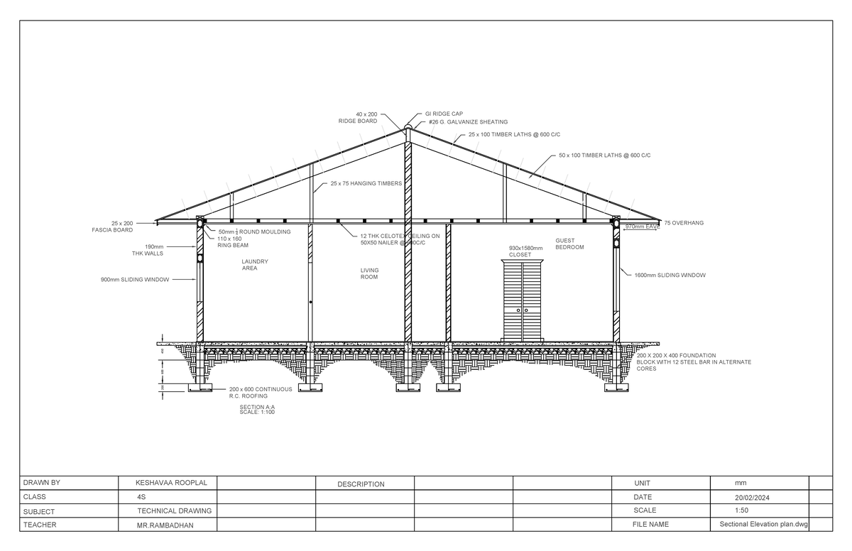 TD SBA-sectional 2 - sectional elevation example - 75 OVERHANG 970mm EAVE LAUNDRY AREA ...
