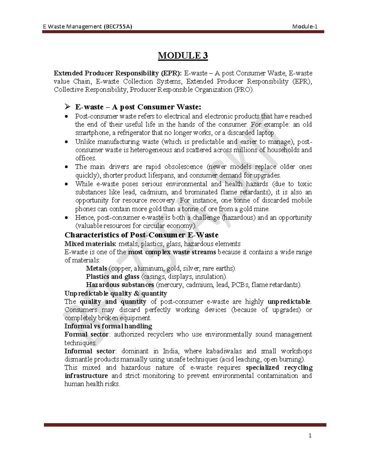 E-Waste Management (BEC755A) Module 3: Extended Producer Responsibility (EPR) - Studocu