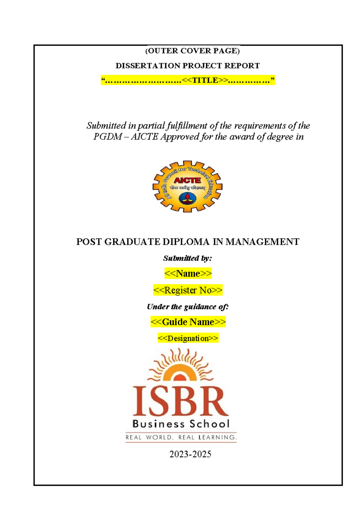 PGDM Dissertation Project Report Format Guidelines - Studocu