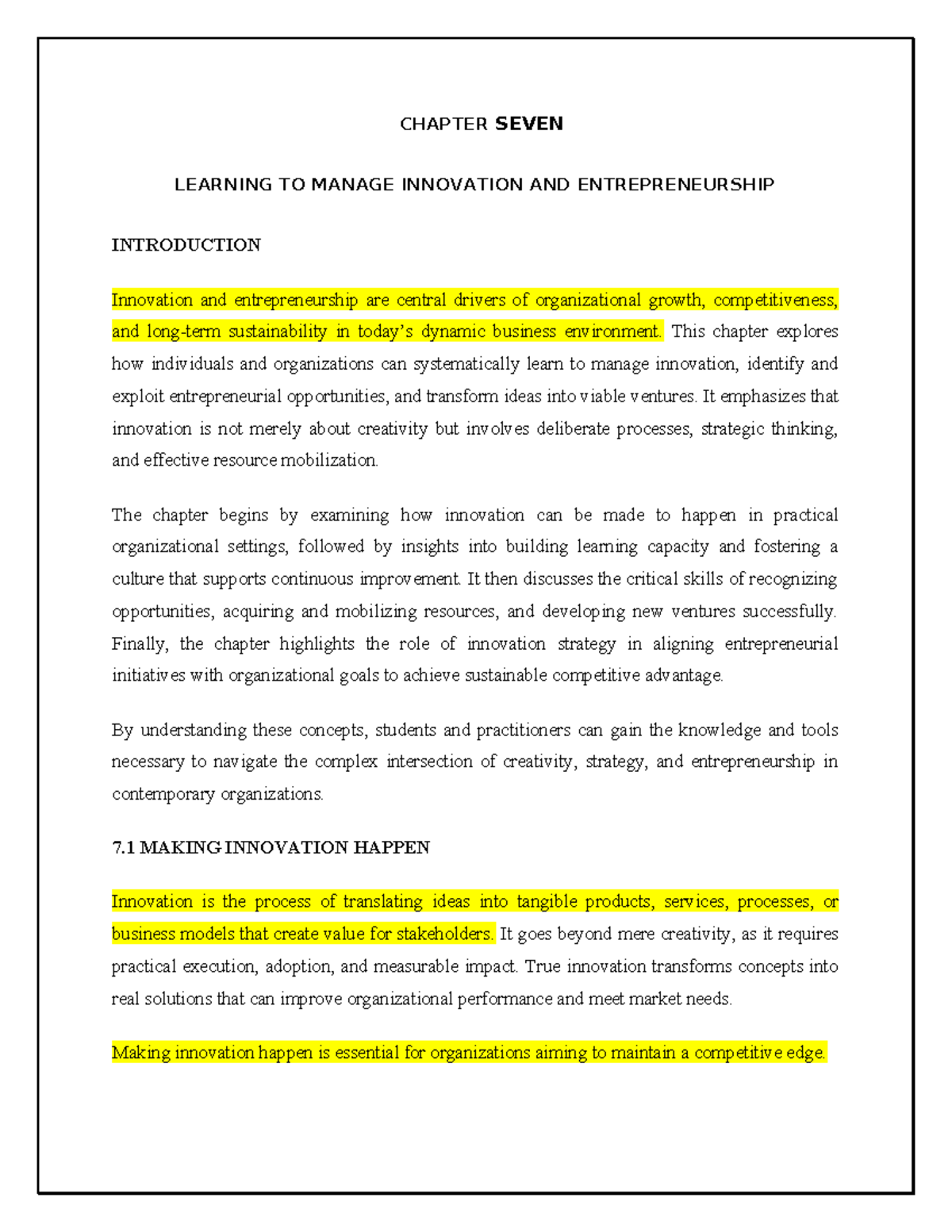 Innovation Management and Entrepreneurship: Chapter 7 Overview - Studocu