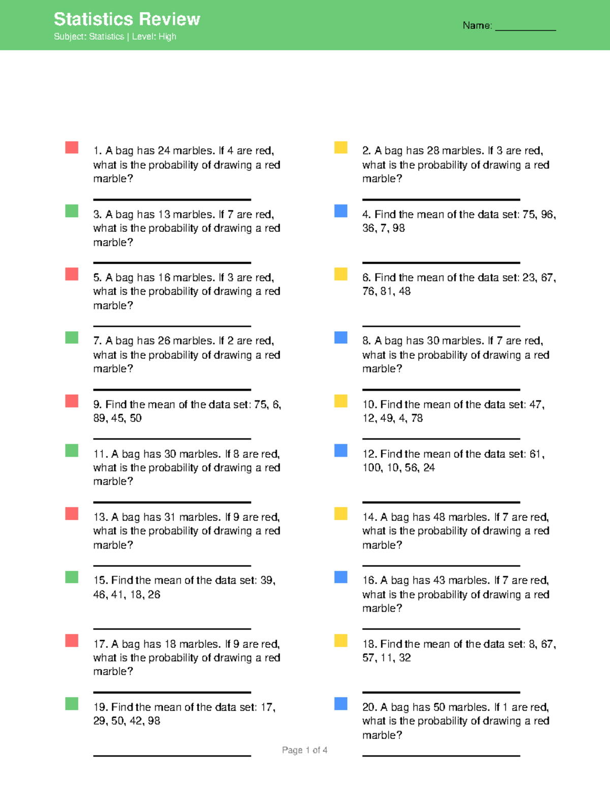 Statistics Review 5 - High Level Probability & Mean Calculations - Studocu