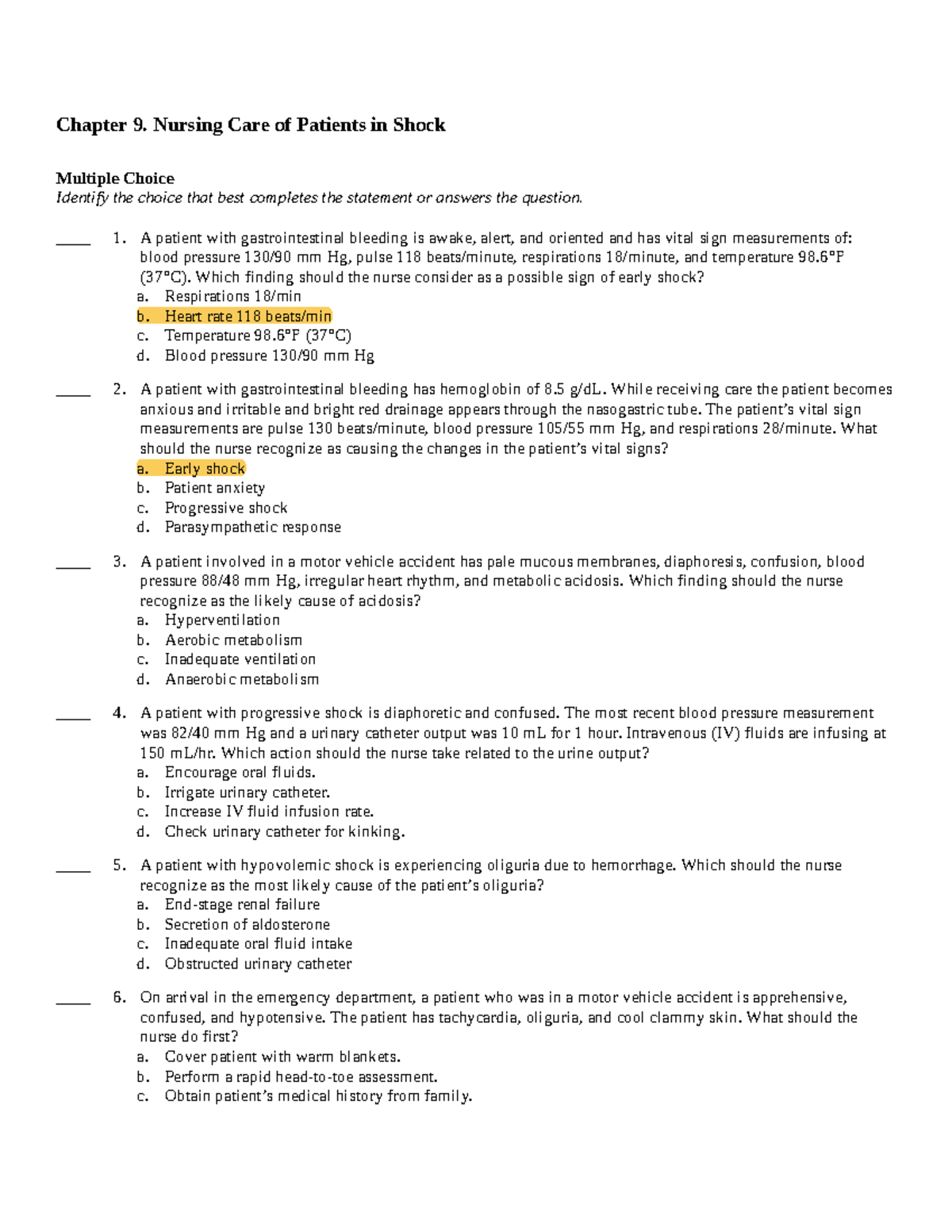 Ch09 - Med Surg: Nursing Care Strategies for Shock Management - Studocu