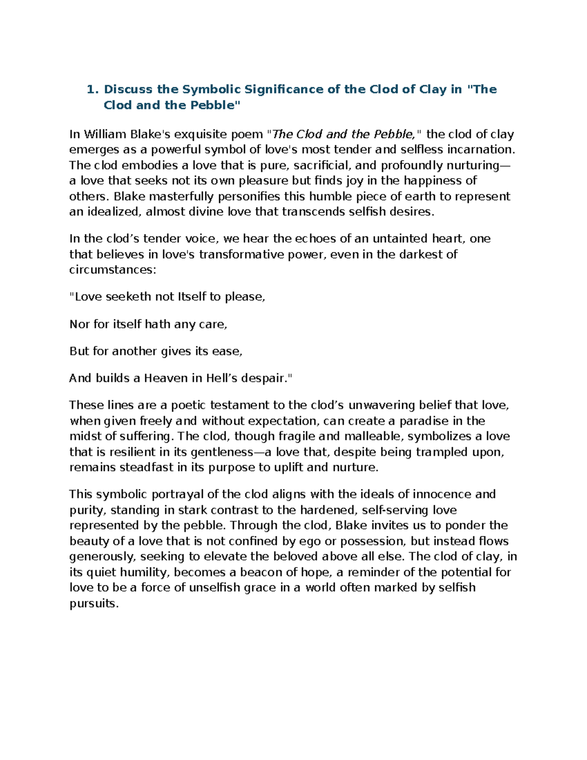 CL 101 Essay Notes: Symbolism and Contrast in "The Clod and the Pebble ...