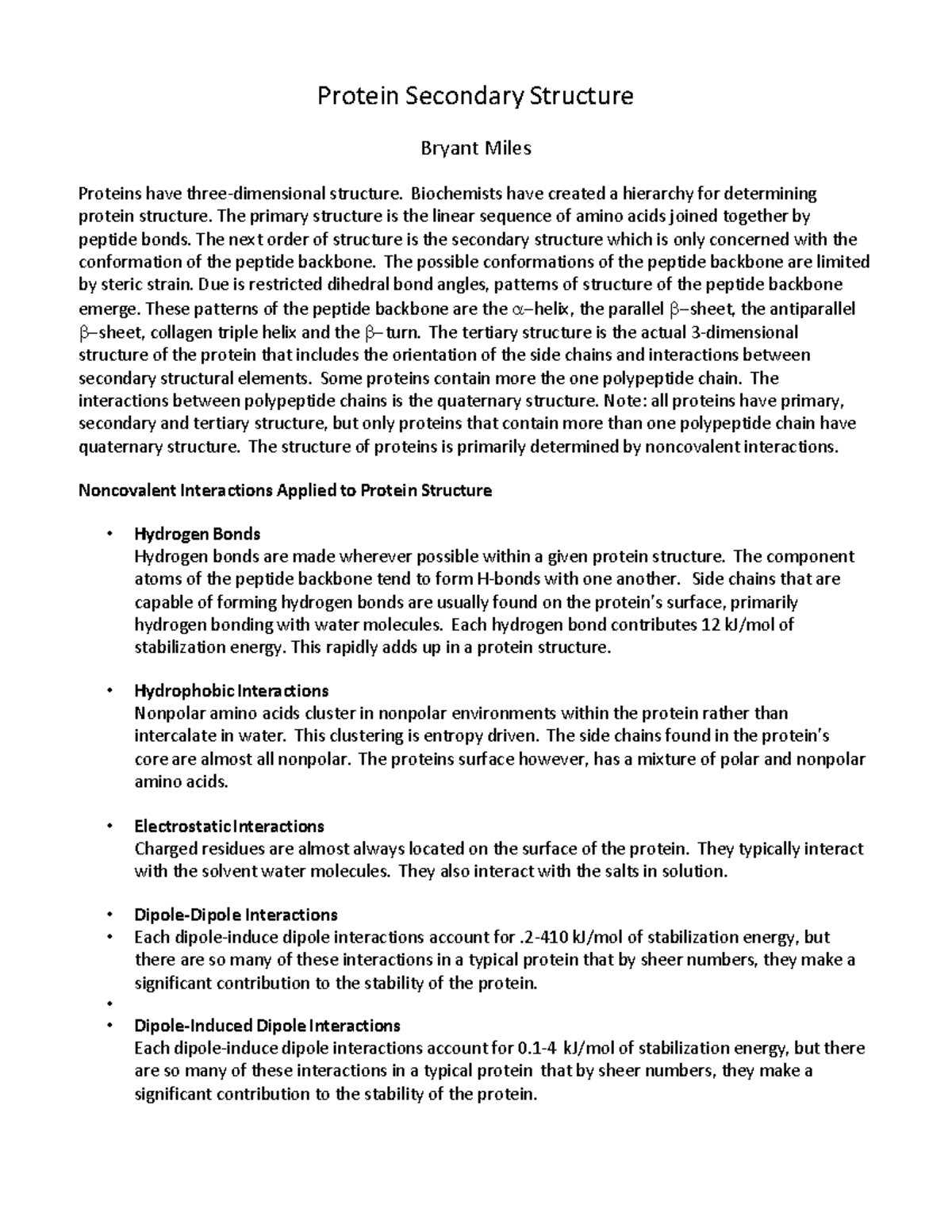 Protein Secondary Structure and Noncovalent Interactions Overview (BIO ...