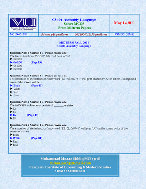 CS401-Midterm Solved Subjectives With References By Moaaz - CS401-Assembly Language Solved - Studocu