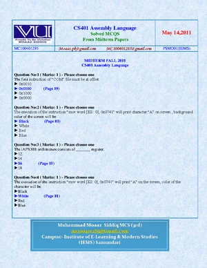 CS401-Midterm Solved Mcqs With References By Moaaz - CS401 Assembly Language Solved MCQS From ...