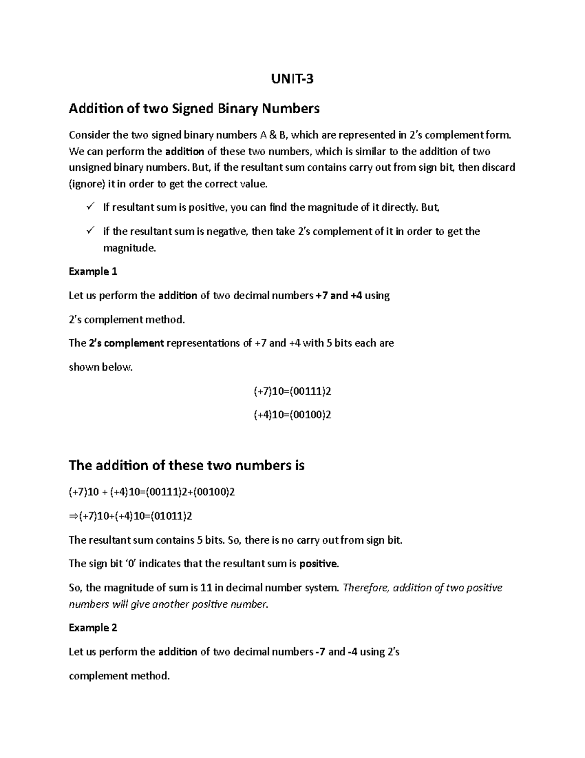 DLCO 3: Addition & Subtraction of Signed Binary Numbers - Studocu