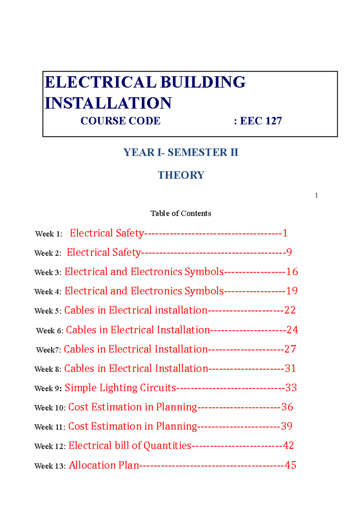 EEC 127 Theory - Electrical Installation Course Overview & Safety Guide ...