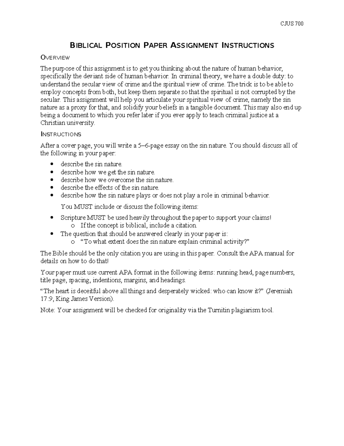 Biblical Position Paper Assignment | CJUS 700 Guidelines - Studocu