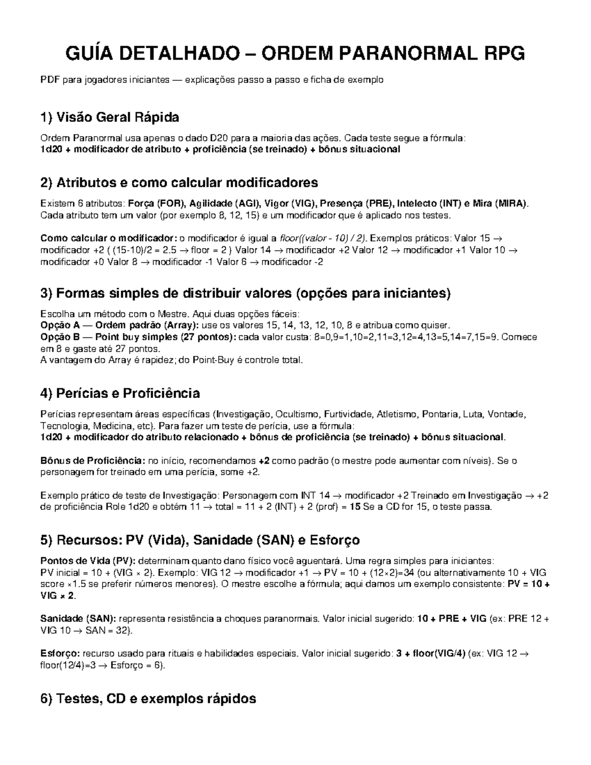 Guia Detalhado Ordem Paranormal RPG: Iniciantes e Passo a Passo - Studocu