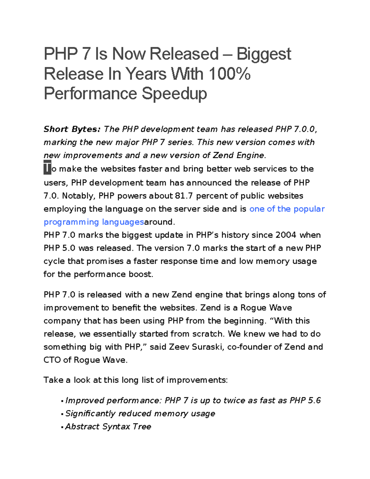 PHP 7 Is Now Released - Practical - PHP 7 Is Now Released – Biggest Release In Years With 100% ...