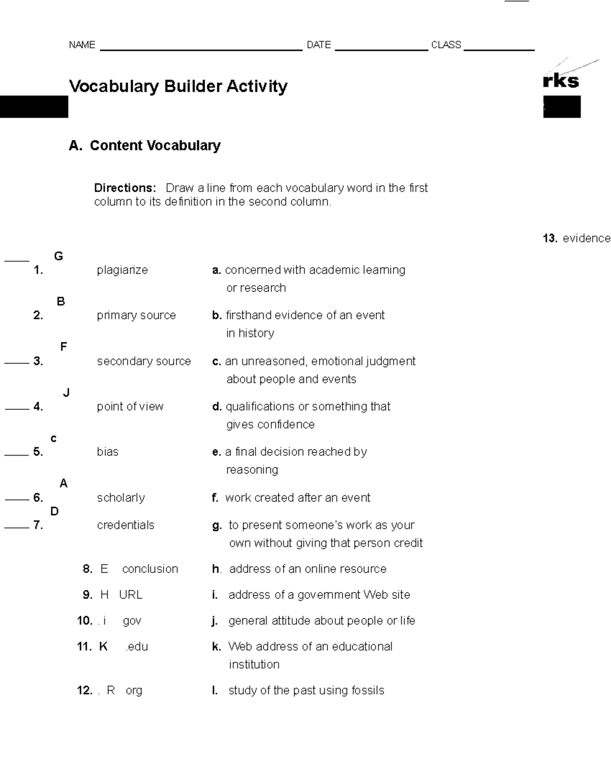 Vocab history - please - Vocabulary Builder Activity What Does a ...
