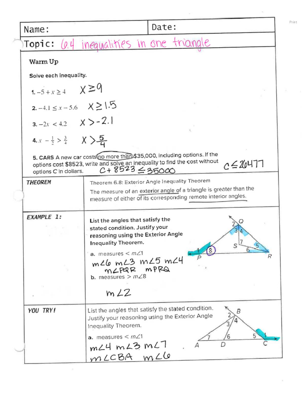 6.4 Inequalities in One Triangle - Schoology Notes - Studocu
