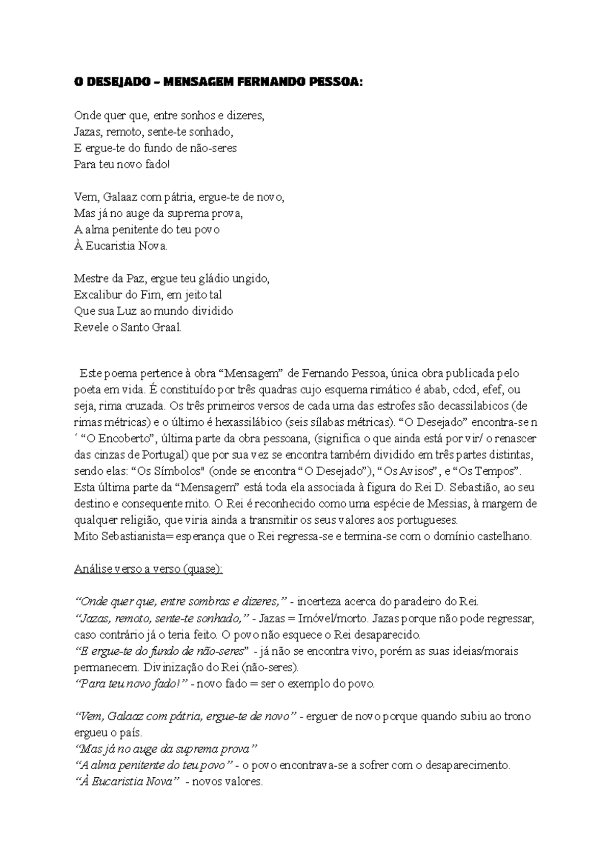 Análise do Poema "O Sino da Minha Aldeia" de Fernando Pessoa - Studocu
