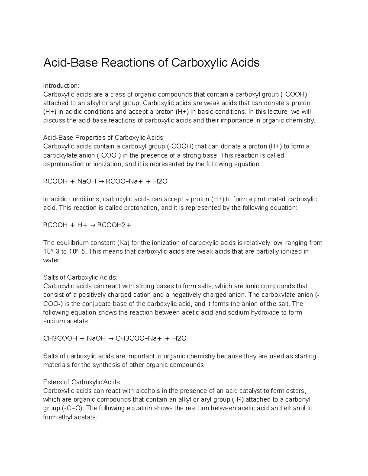Organic Chemistry II (CHM-2020) Lecture 121 - Acid-Base Reactions of ...
