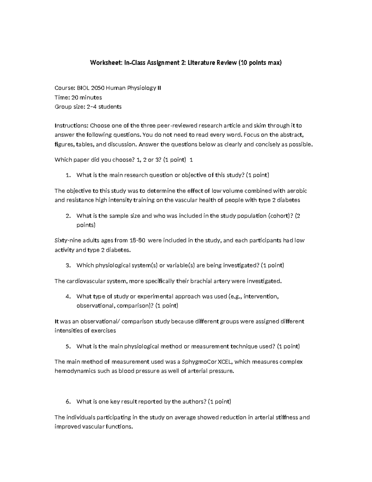 BIOL 2050: Literature Review Worksheet for Assignment 2 - Studocu