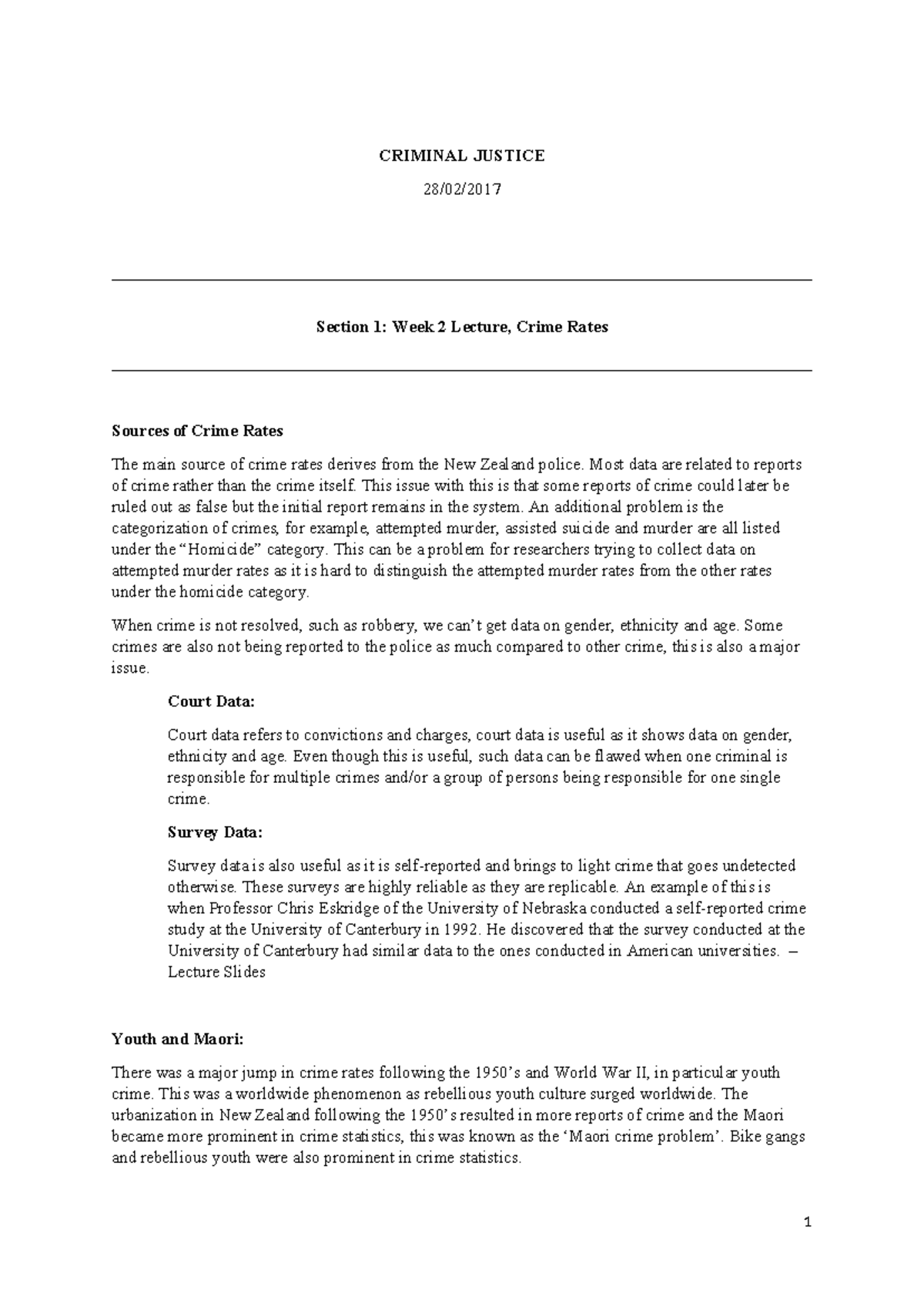 Criminal Justice Notes 2 - Crime Rates - CRIMINAL JUSTICE 28/02 ...
