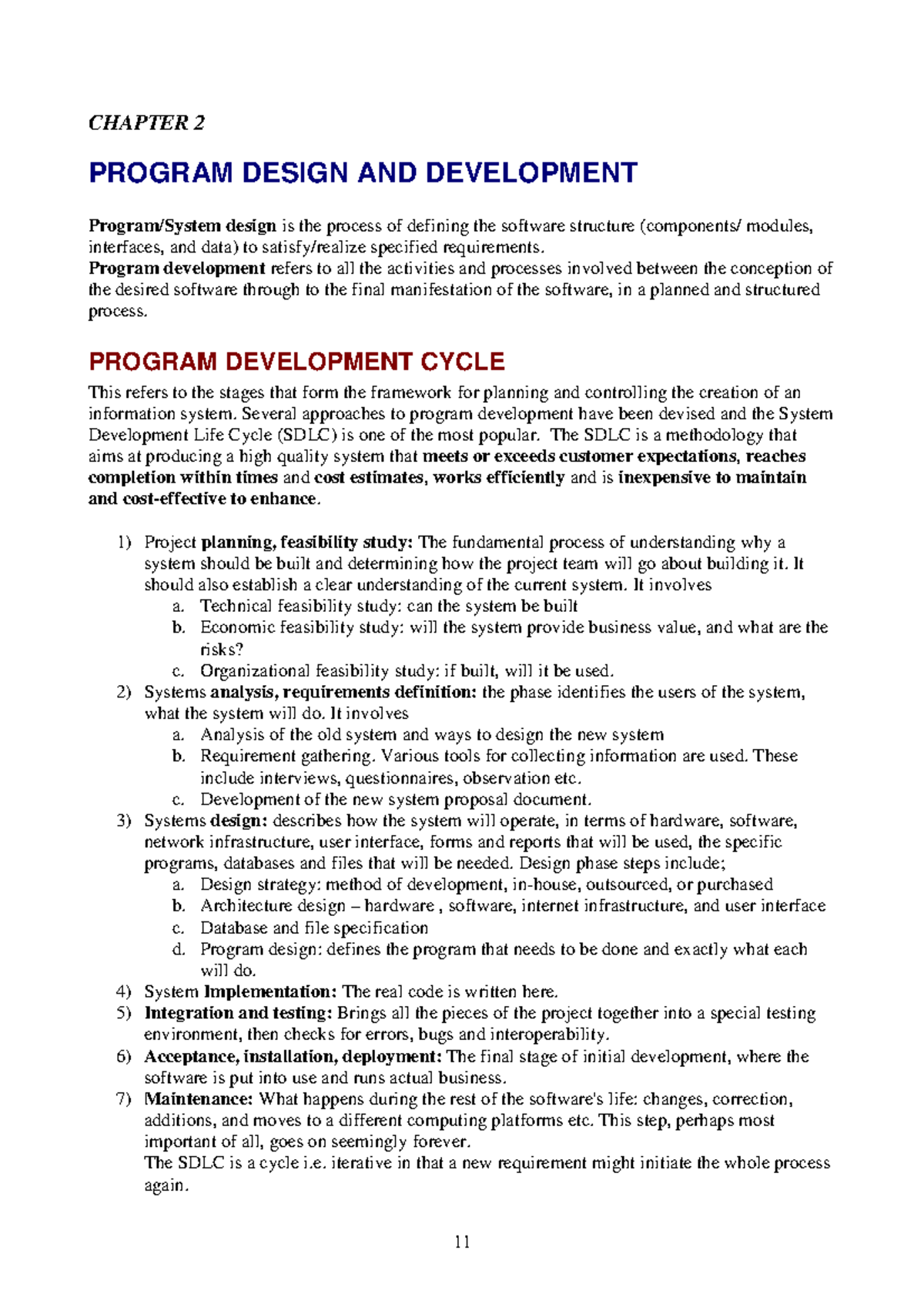 CHAPTER 2: PROGRAM DESIGN & DEVELOPMENT (SDLC Overview) - Studocu