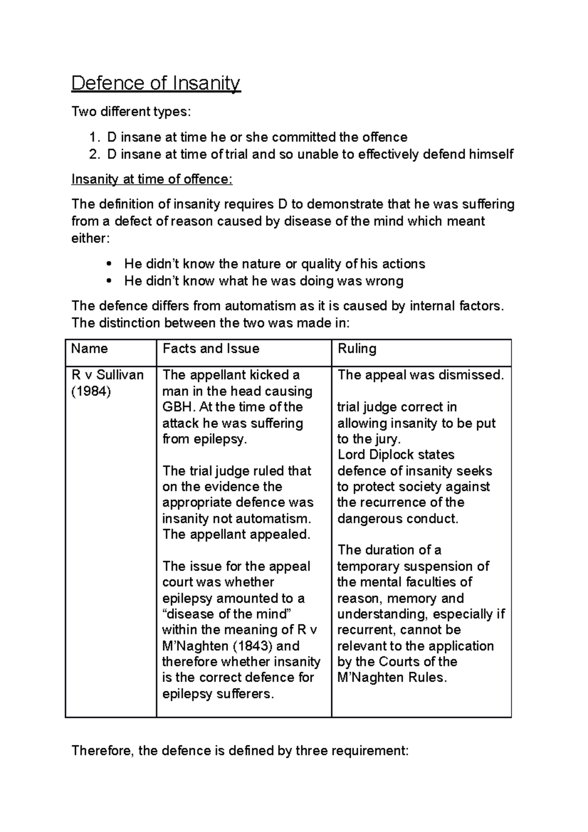 Defence of Insanity: Key Principles and Case Law Overview - Studocu