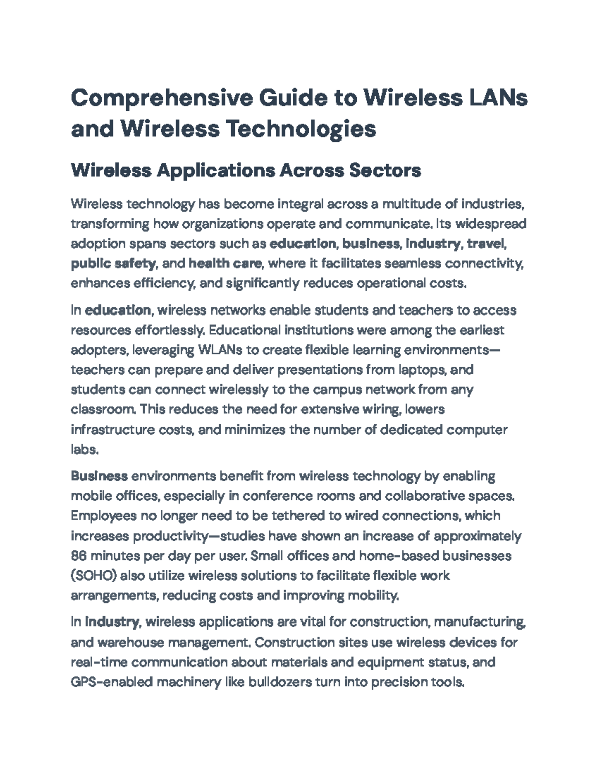 Comprehensive Overview of Wireless LANs and Applications Across Sectors ...
