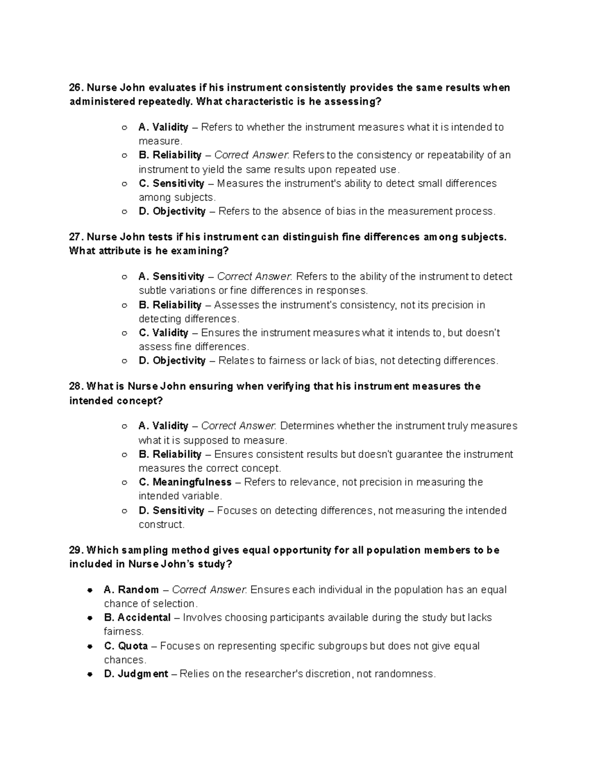 Nursing Research - Nurse John evaluates if his instrument consistently ...