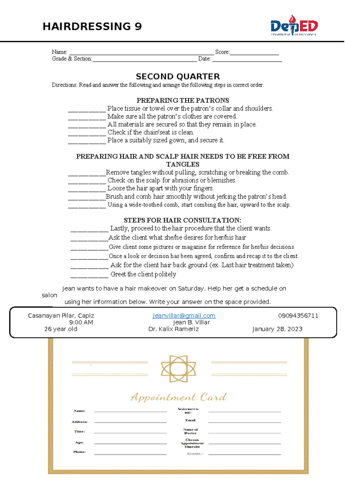 HAIRDRESSING 9: Second Quarter Client Consultation & Hair Care Steps ...