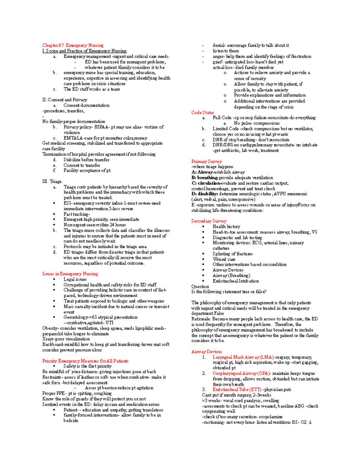 Chapter 67 Emergency Nursing: Scope, Practice, and Protocols - Studocu