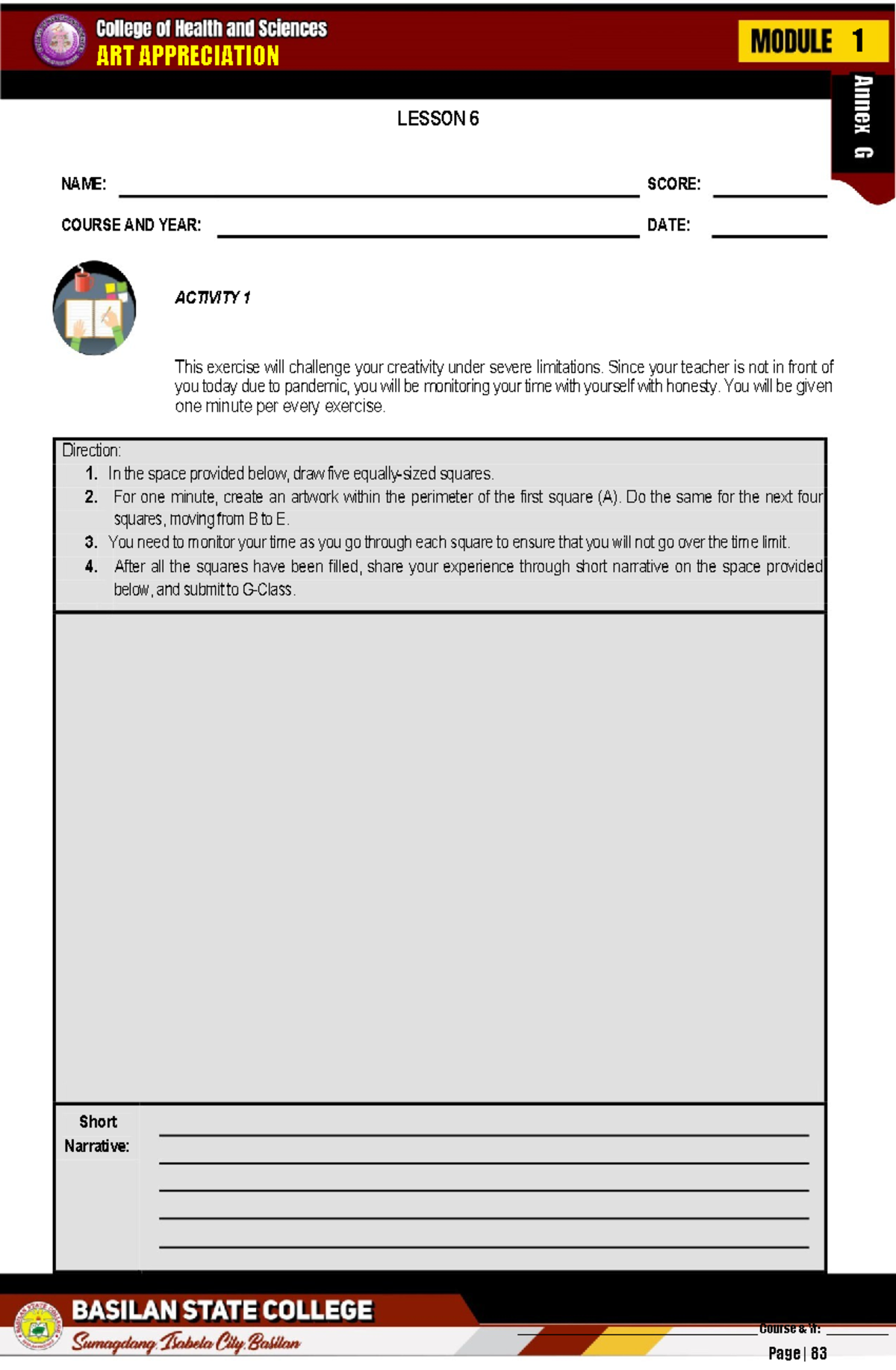 ART APPRECIATION WS 6: Creative Exercises & Reflection Activities - Studocu