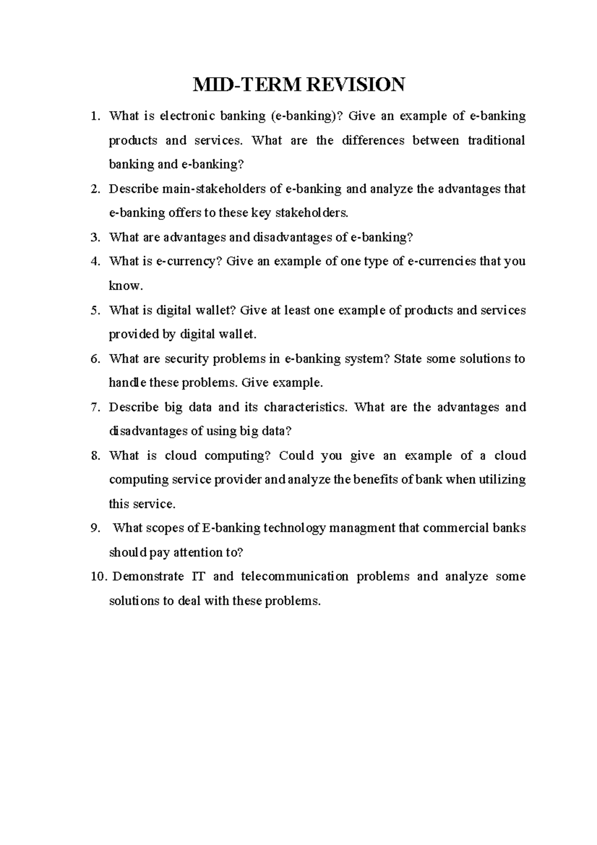 Mid-term Revision - gk quản lý ngân hàng điện tử - MID-TERM REVISION ...