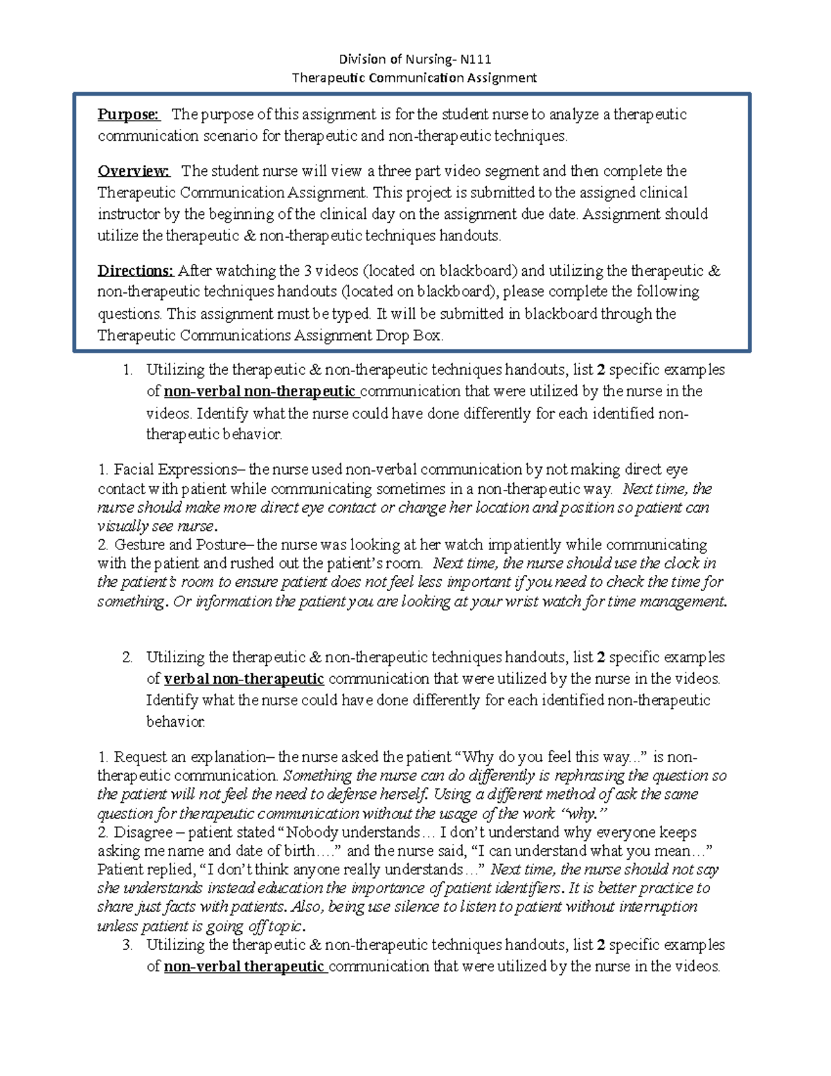 NUR 101: Therapeutic Communication Assignment Analysis & Techniques ...