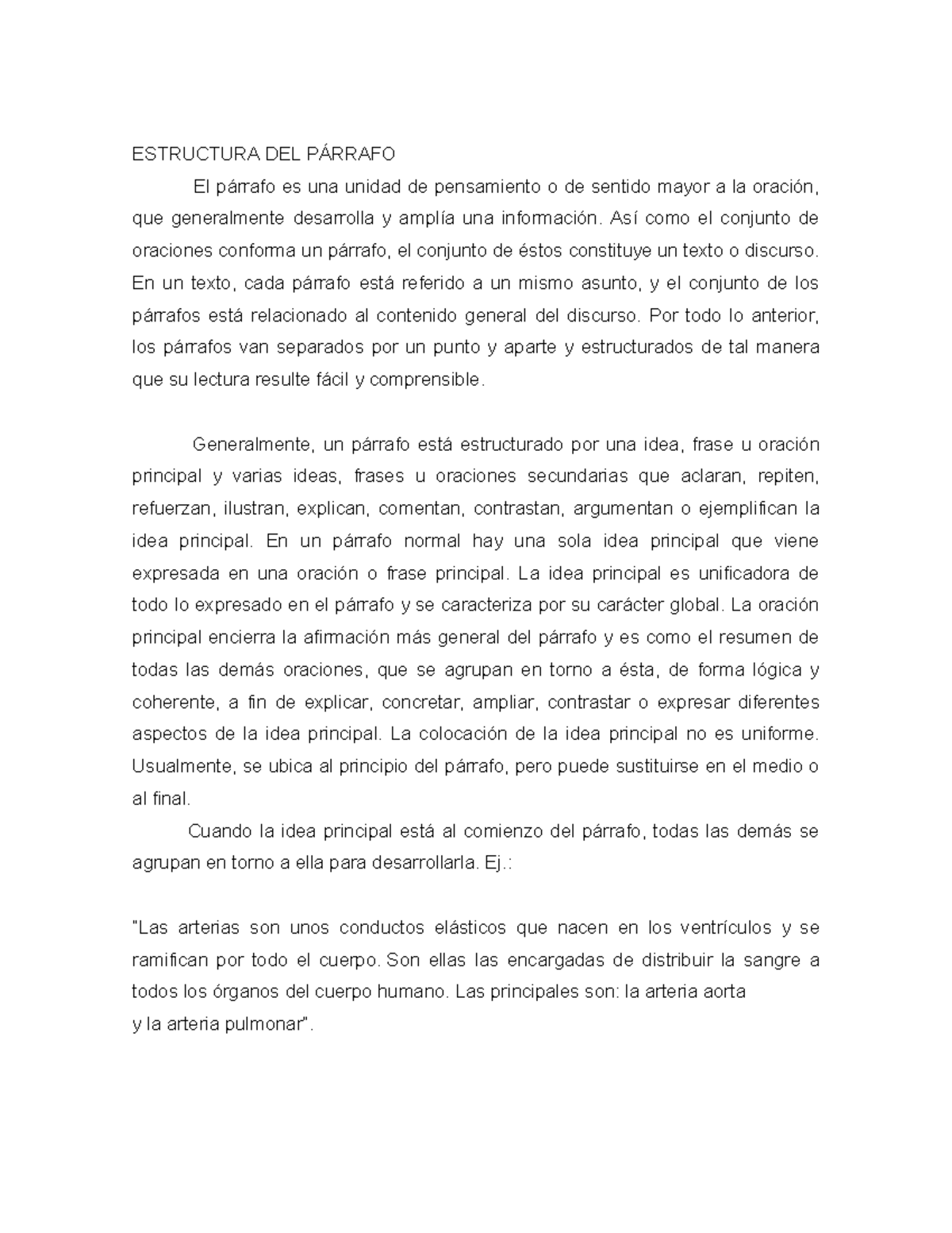 Estructura y Identificación de la Idea Principal en un Párrafo - Studocu
