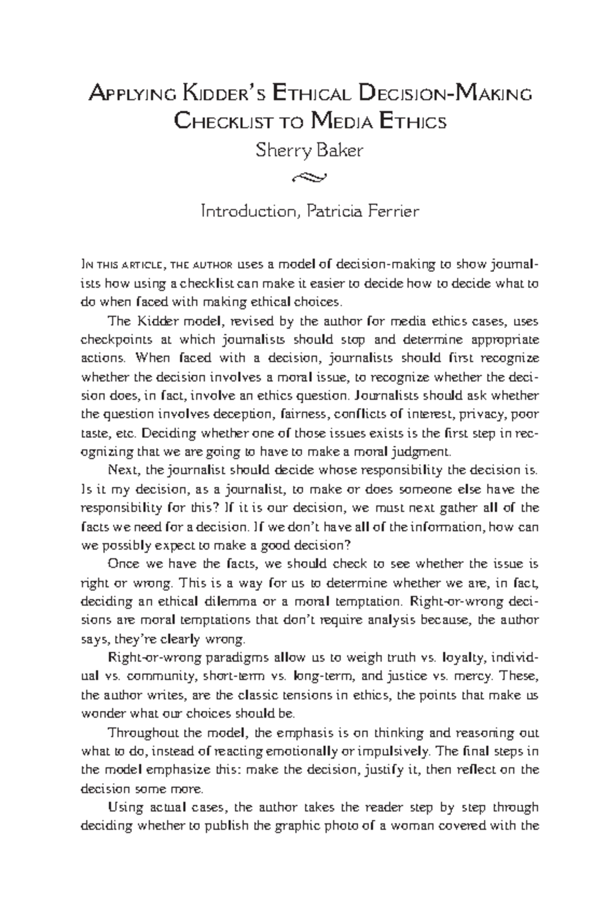 Applying Kidder's Ethical Decision-Making Model in Media Ethics - Studocu