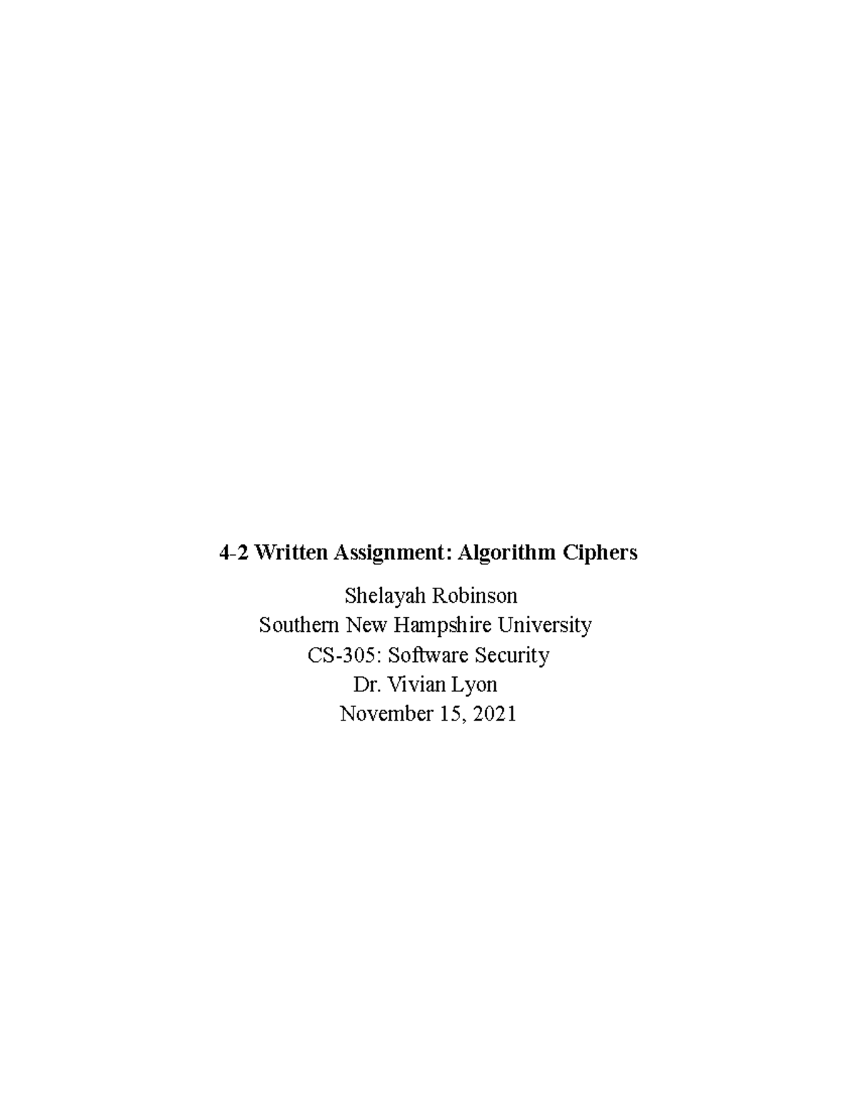 CS-305: Written Assignment on Algorithm Ciphers and AES Security - Studocu