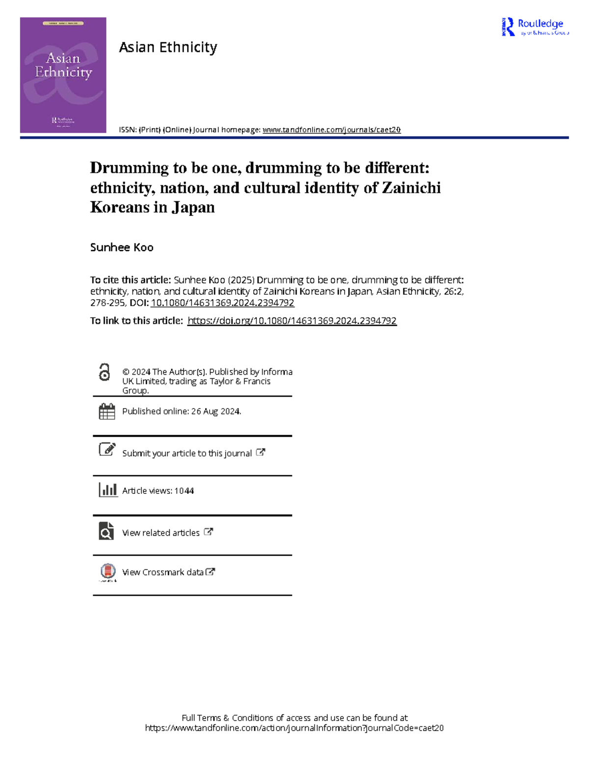 Asian Ethnicity 2025: Cultural Identity and Drumming of Zainichi ...