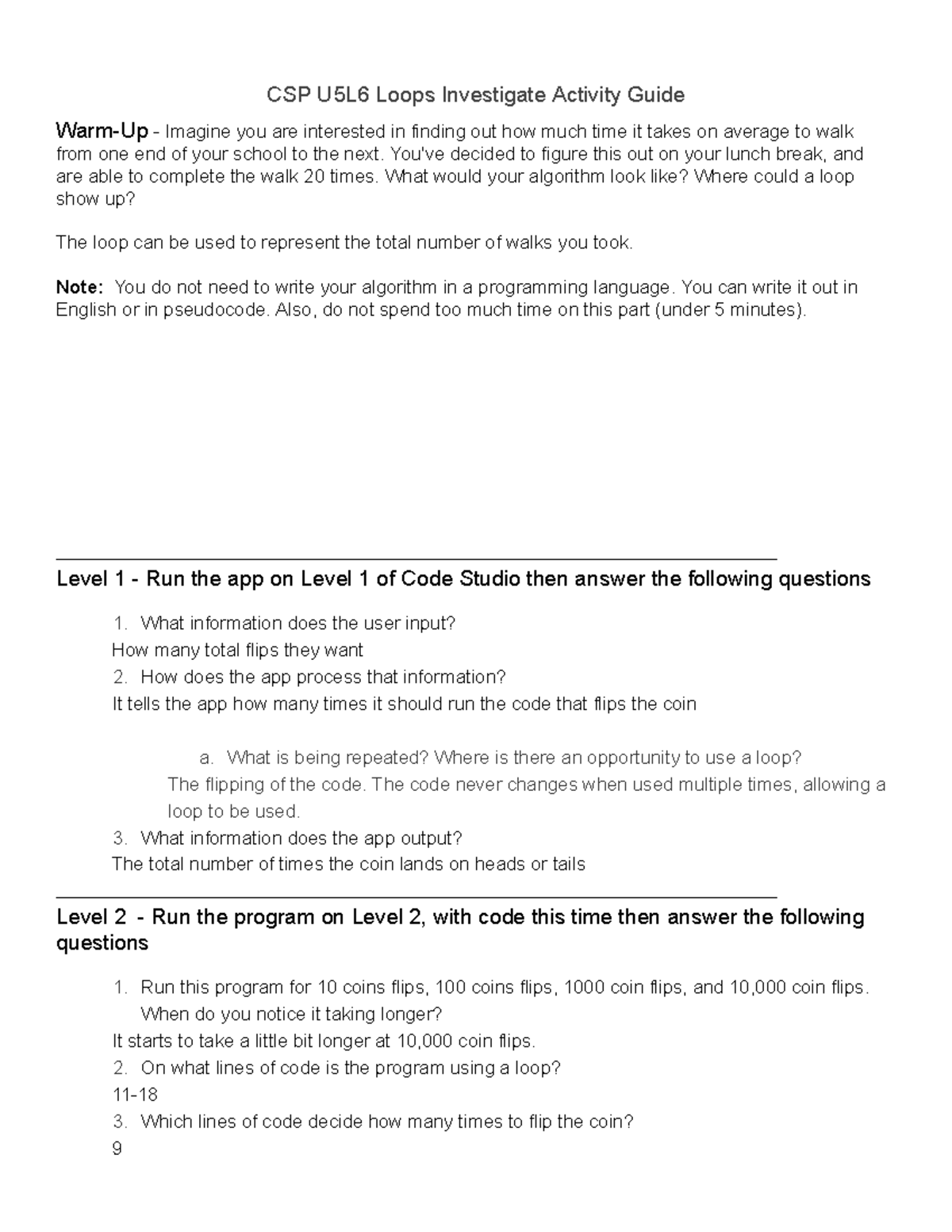 CSP U5L6 '24-25 Loops Investigative Activity Guide - Studocu