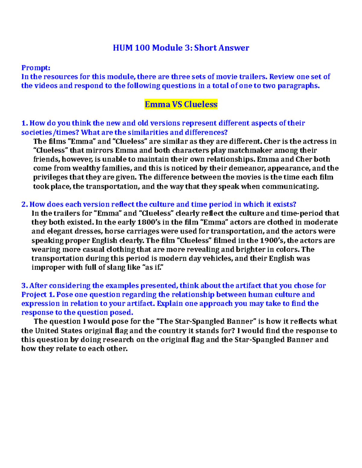 HUM 100 Module 3 Short Answer - HUM 100 Module 3: Short Answer Prompt ...