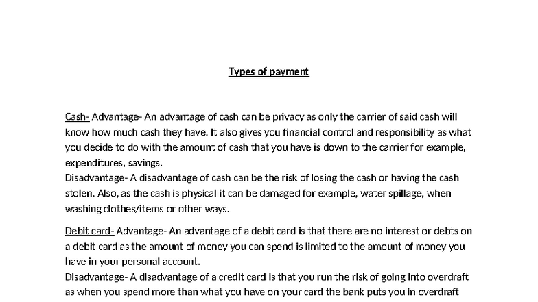 Types of Payment Methods: Pros and Cons Analysis - Studocu