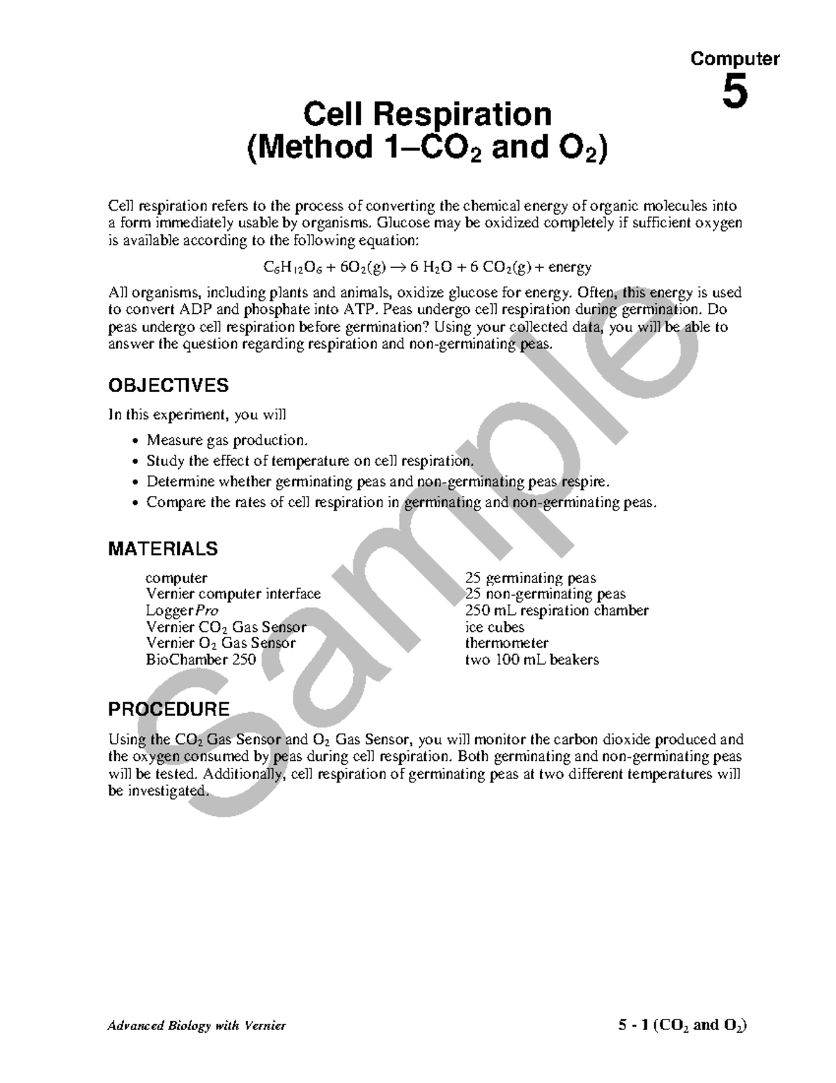 BIO-A-05A-cell respiration - Computer 5 Advanced Biology with Vernier 5 ...