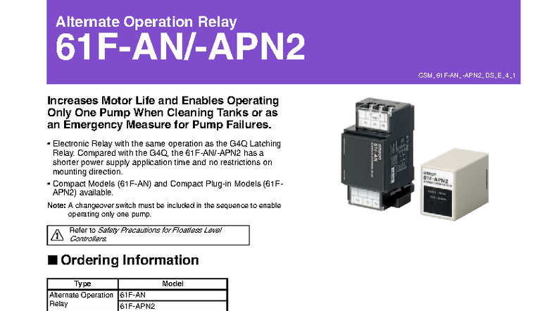 61F-APN2 Alternate Operation Relay: Enhancing Pump Efficiency - Studocu