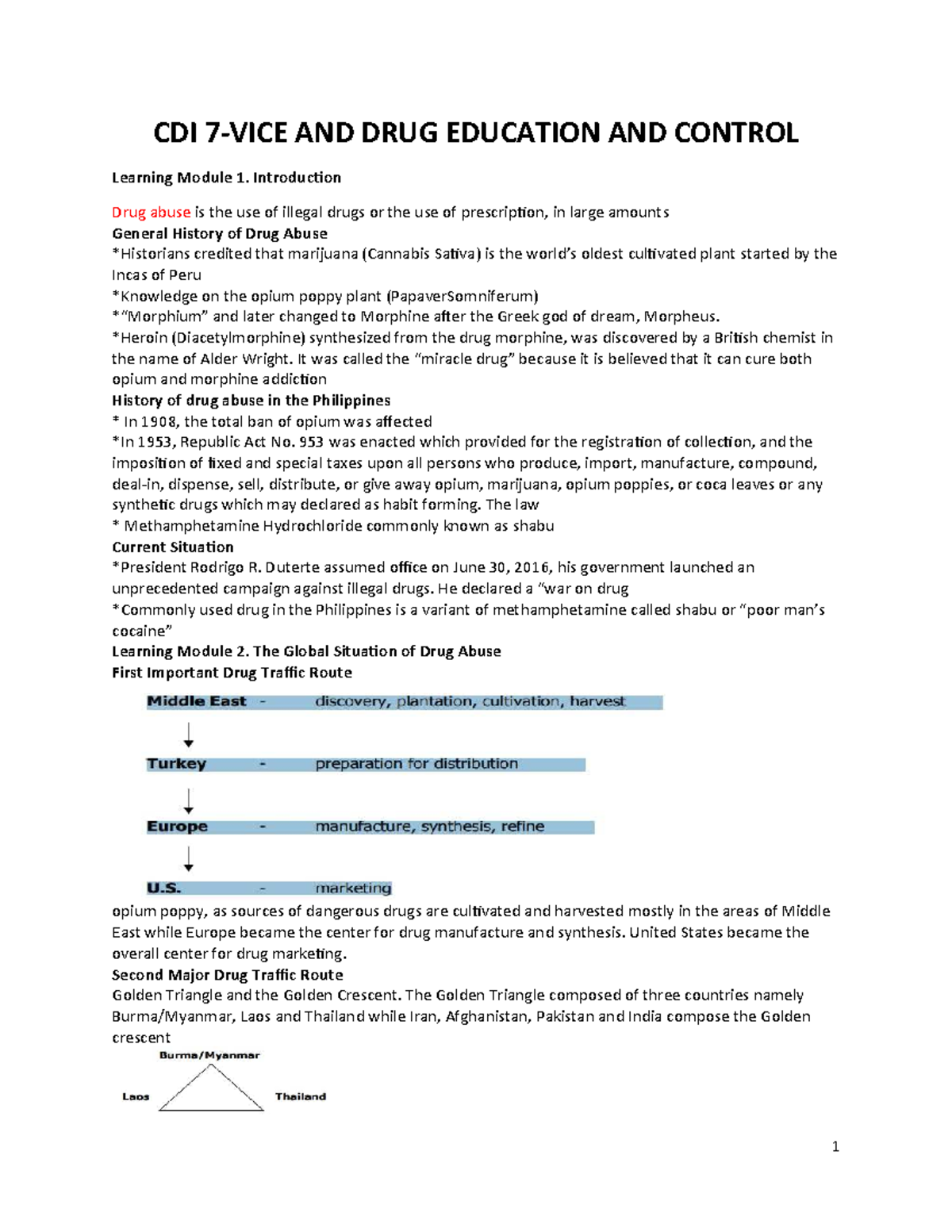 CDI 101: Comprehensive Learning Module on Drug Education and Control - Studocu