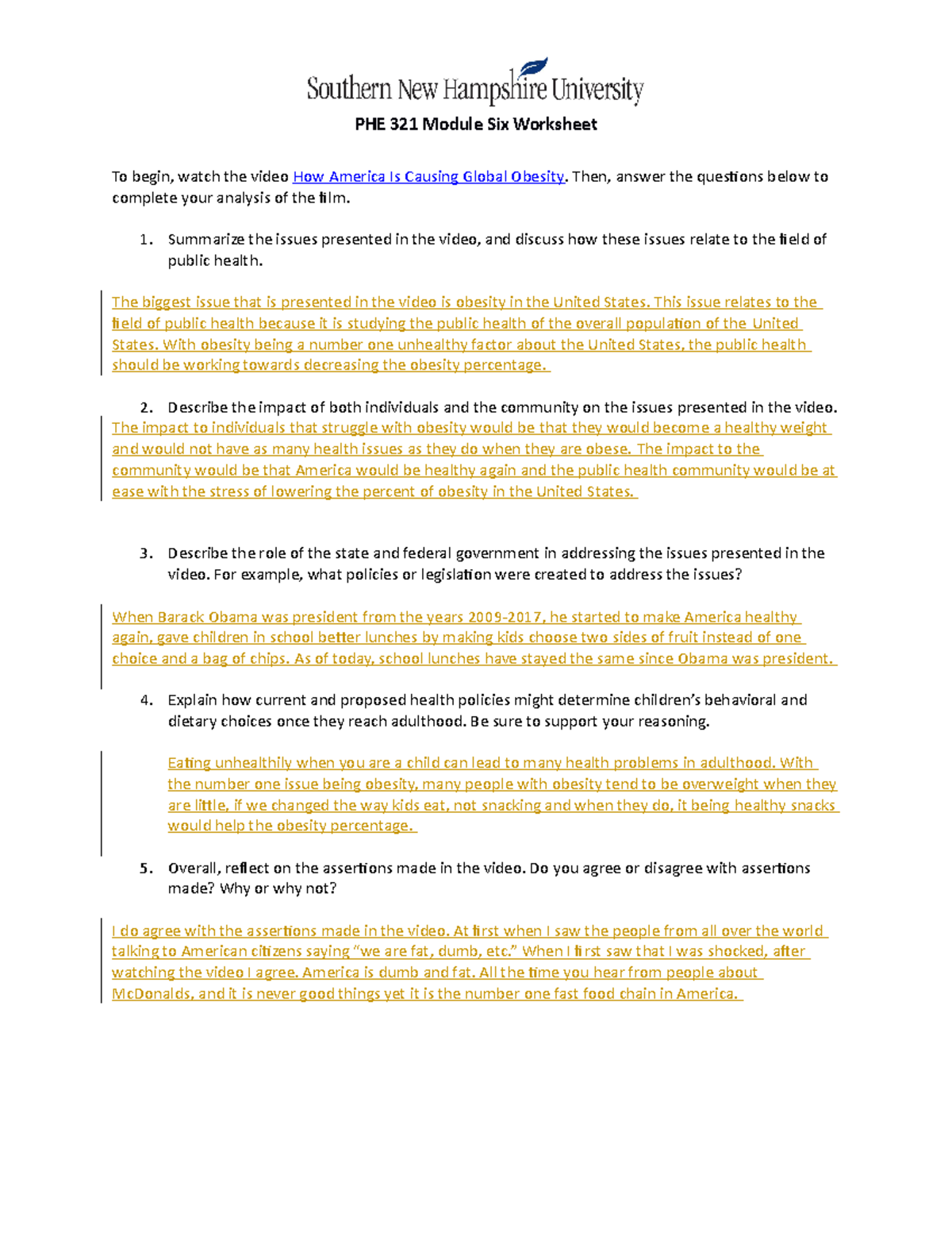 PHE 321 Module 6 Worksheet: Analyzing Global Obesity Issues - Studocu