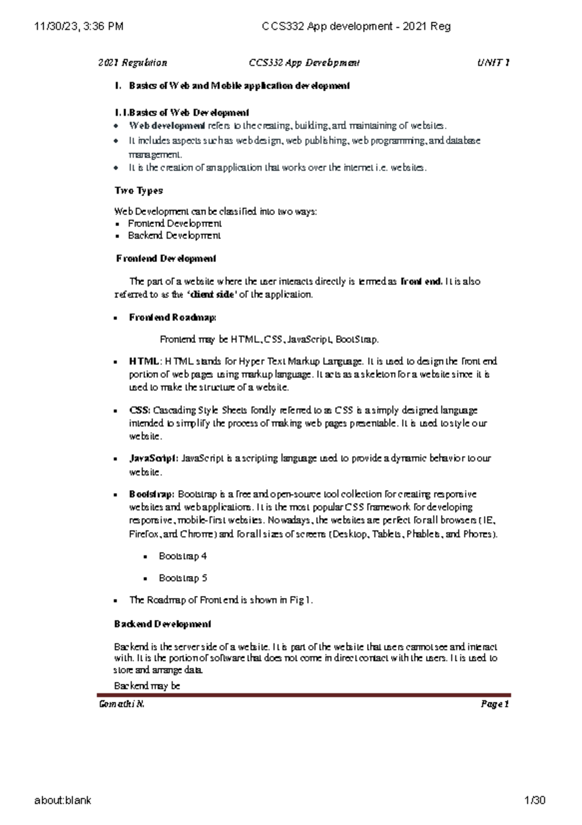 CCS332 App Development - Unit 1: Basics of Web & Mobile Apps - Studocu